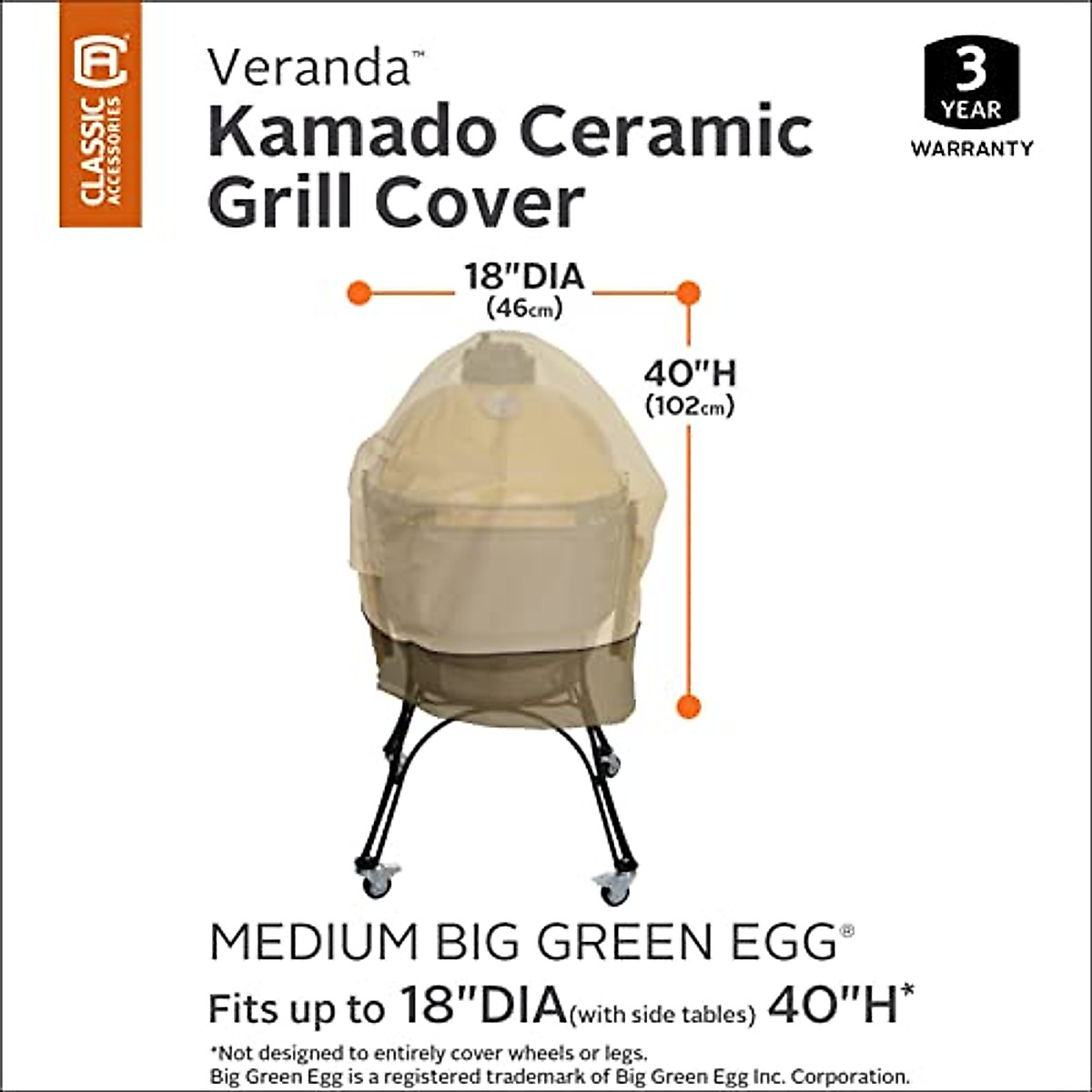 Classic Accessories Veranda Water-Resistant 18 Inch Kamado Ceramic BBQ Grill Cover