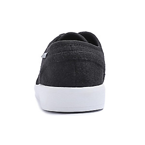 FEVERSOLE Comfort Women's Casual Slip On Sneaker Comfort Cupsole Loafer Flats Faux Woolen Soft Black Lace-Up 7.5 M US