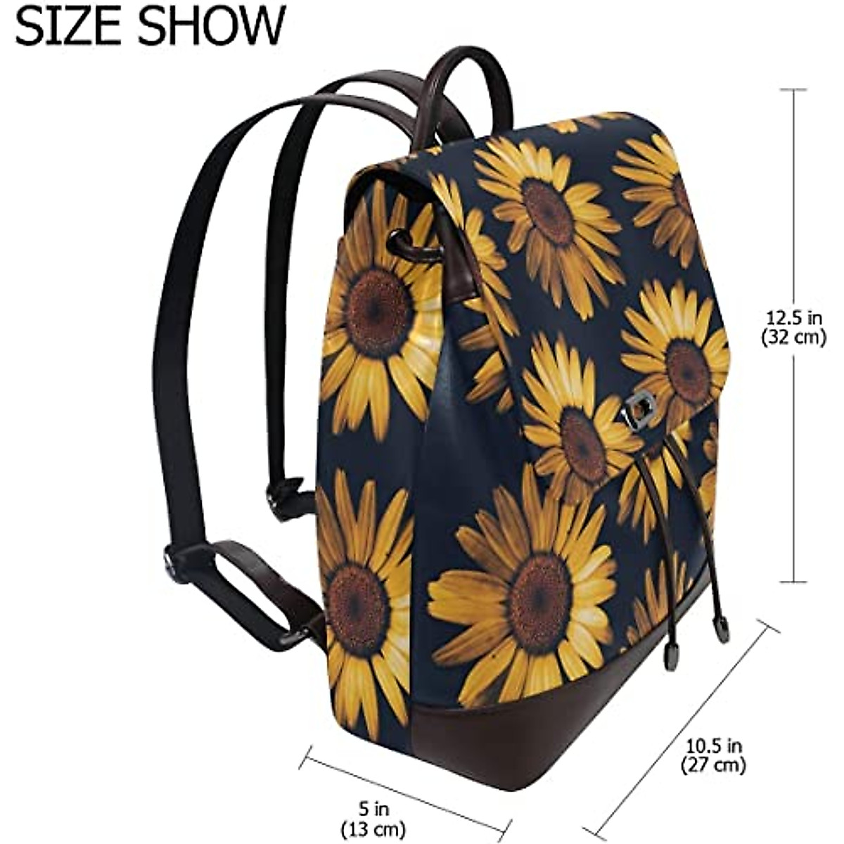 Zongin Retro Sunflower Women Backpack Purse Fashion PU Leather Shoulder Daypacks Casual School Rucksack Travel Business