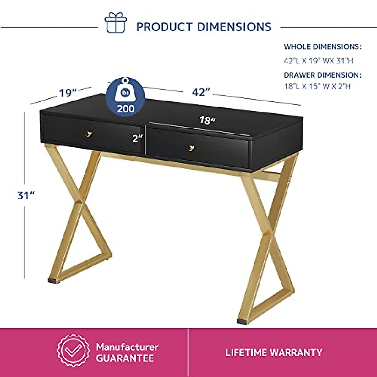 ACME Furniture Acme Coleen Desk, black & Brass Small