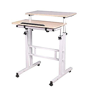 Mind Reader SDROLL-WHT Mobile Sitting, Standing Desk Rolling Reversible Home Office Laptop Workstation with Side Storage, Locking Wheels, Large, White