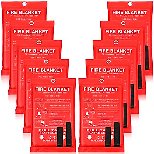 10 Pack Fire Blanket Fiberglass Fire Emergency Blanket Flame Retardant Fire Suppression Blanket Fireproof Emergency Survival Safety Cover for Kitchen Home Car Office Warehouse Camping, 39 x 39 Inch