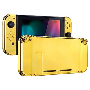 eXtremeRate DIY Replacement Shell Buttons for Nintendo Switch, Back Plate for Switch Console, Housing with Full Set Buttons for Joycon Handheld Controller - Chrome Gold [No Electronics Parts]