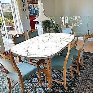 Black White Marble Texture Oval Fitted Tablecloths Polyester Elastic Edge Table Cover for Indoor Kitchen Dining Room or Outdoor Picnic Party Dining Tables Decoration Fits Tables up to 48" x 68"
