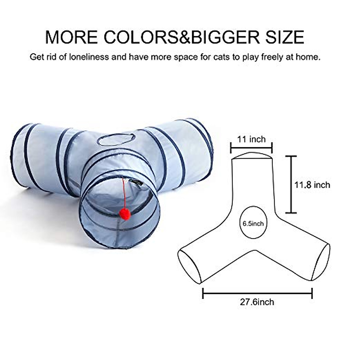 SunStyle Home Cat Tunnels for Indoor Cats 3 Way Play Toy Kitty Tunnel Peek Hole Toy with Ball for Cat Tube Fun for Rabbits Kittens and Dogs