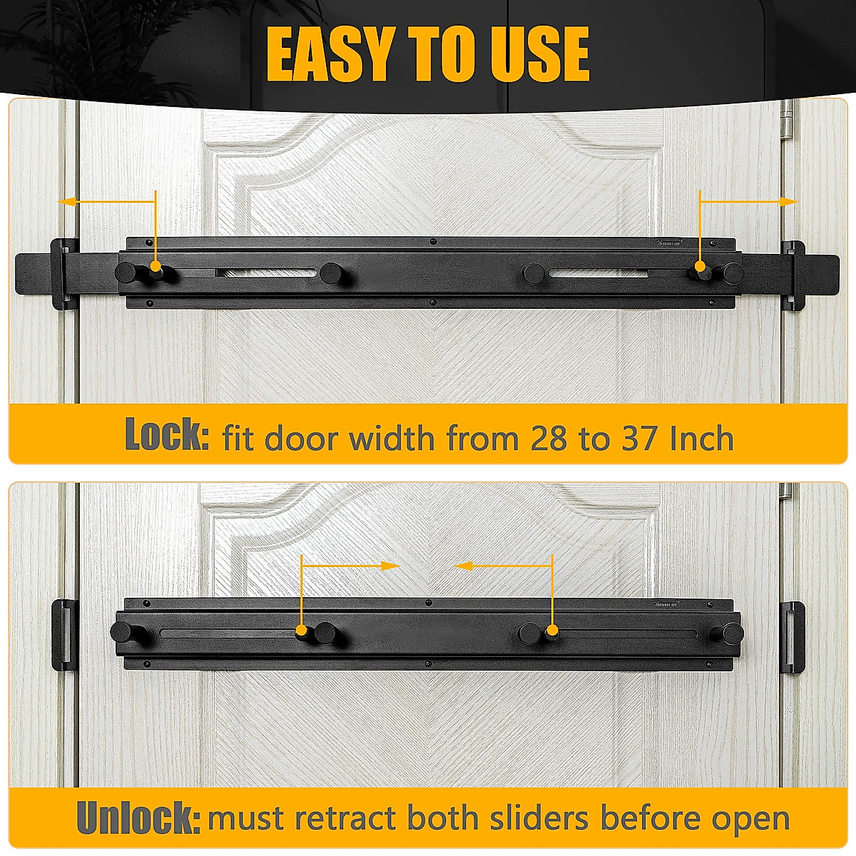 Sihnman Door Bar Lock - Patented Door Barricade Security Bar - Home Safety Improvement, Door Reinforcement, Childproof, Break-in Prevention - Premium Grade Steel Door Mount for 26''-37'' Wide Doors