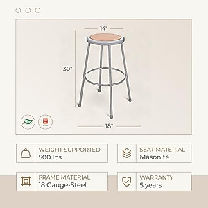 OEF Furnishings (2 Pack) Steel Stools, Grey, 30" High, No Assembly Required