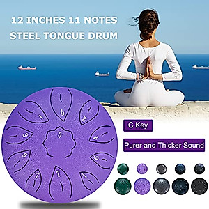 Ranch Steel Tongue Drum 12 Inches 11 Notes Handpan Drum C Key Percussion Instrument Hand Drum for Beginners Easy to Learn Tank Drum with Bag, Mallets, Music Book, Note Stickers, Finger Picks