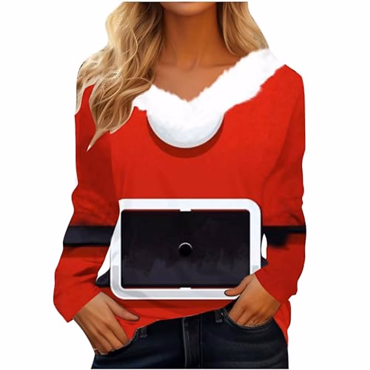 Ugly Christmas Sweater 90s Fashion for Women t Shirt Winter Holiday tees Pullovers 2023 Fall Cap Sleeve Shrugs Sexy deep v Neck Grey Sweatshirt Cargo Joggers for Women Christmas Merry Clothes