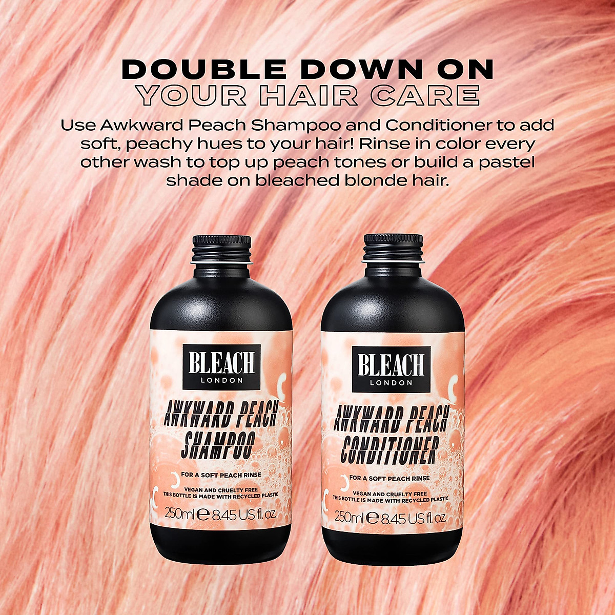 BLEACH LONDON Awkward Peach Conditioner - Soft Pastel Peach Rinse, Color Toning and Preserving, Vegan, Cruelty Free, Daily Hair Nourishment, Color Depositing Formula, 8.45 fl oz