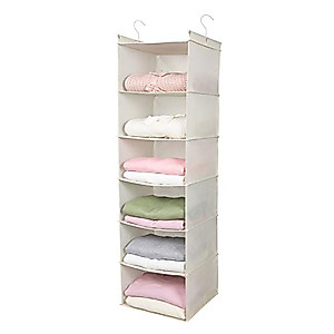 MAX Houser 6 Tier Shelf Hanging Closet Organizer, Cloth Hanging Shelf with 2 Sturdy Hooks for Storage, Foldable (Beige)