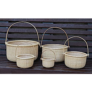 Teng Jin Open Round Nantucket Lightship Baskets with Handles Handwoven Storage Serving Baskets for Easter, Picnics, Gifts, Home Decor and More several sizes ranging from 5” 13”