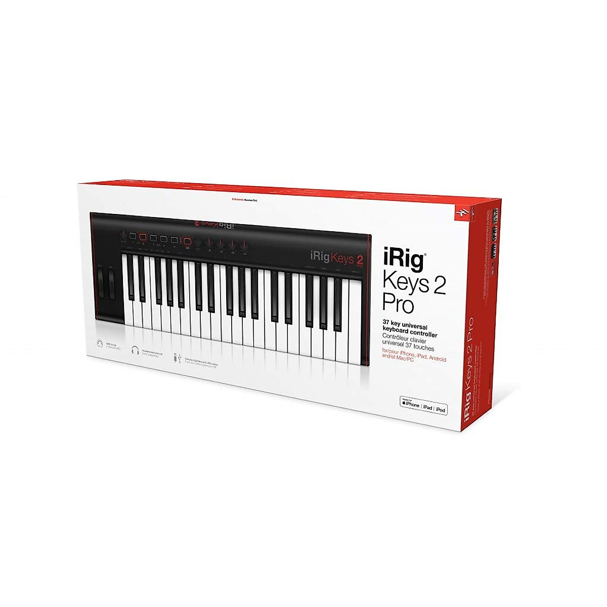IK Multimedia iRig Keys 2 Pro portable keyboard MIDI controller with 25 velocity-sensitive synth-action keys and headphone output, for iPhone, iPad, Mac, PC, Android