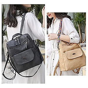 KlaOYer PU Leather Backpack Purse for Women Fashion Multipurpose Design Handbag Ladies Shoulder Bags Travel Backpack (Brown)