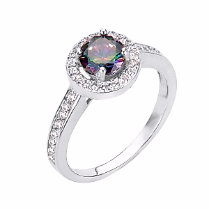 CloseoutWarehouse Rainbow Simulated Topaz Cubic Zirconia Embraced Round Solitaire Ring Sterling Silver Size 10