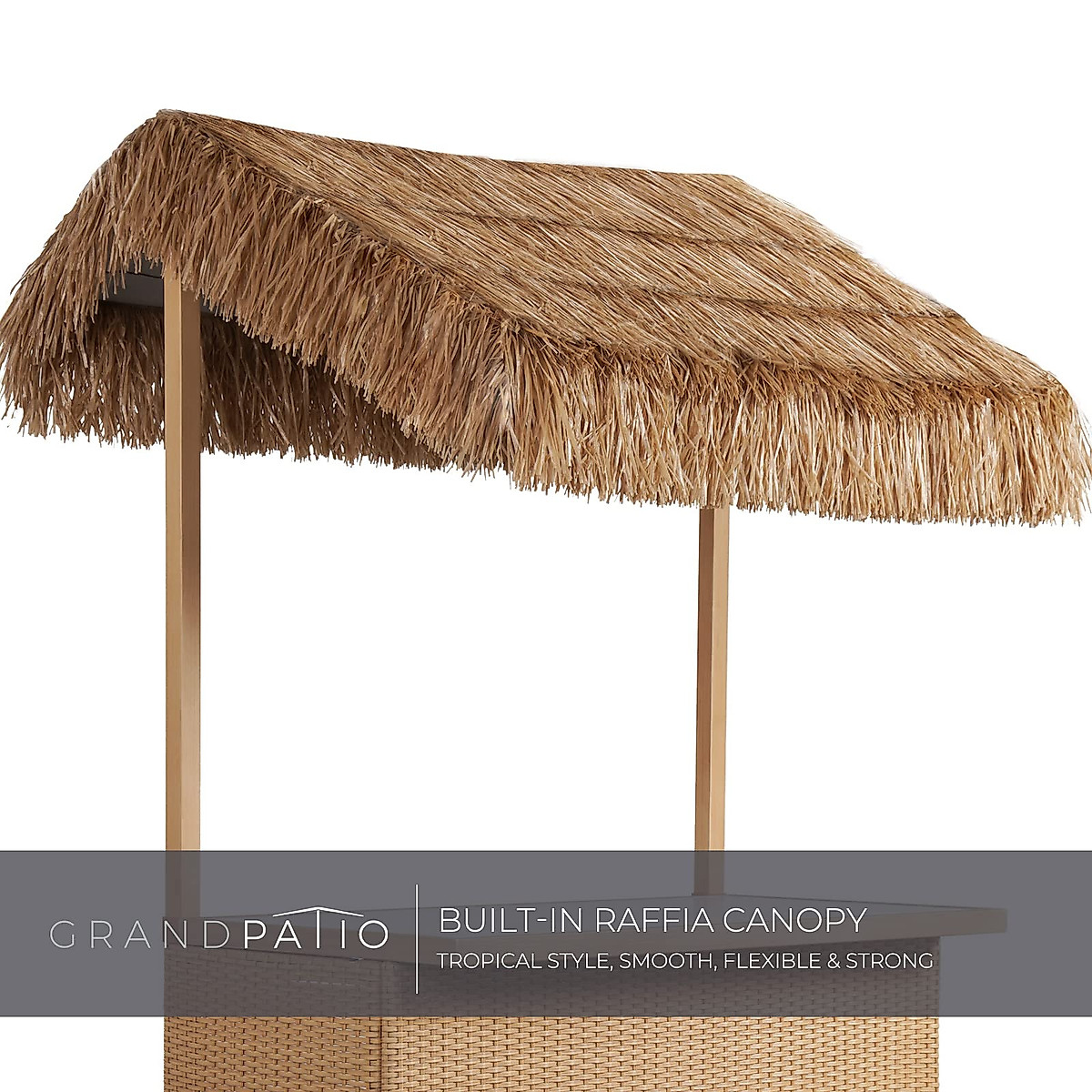 Grand patio Outdoor Tiki Bar Set with Widen Ceramic Top (42" W), Phuket 5-Piece Wicker Islander Tiki Bar and 4 Stools Storage for Garden, Natural