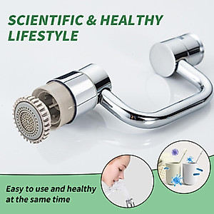 SELLO 1080° Rotating Faucet Extender for Bathroom Sink, Sink Water Faucet Aerator with Brass Extension, Kitchen Faucet Extender with 2 Mode Splash,Adjustable Swivel Arm
