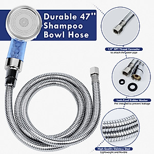LukLoy Blue Shampoo Bowl Sprayer Head with Filter, 1/4" Nut Shampoo Bowl Hose(Stainless Steel Material) for Portable Salon Sink, 3 Sprayer Modes & High Pressure