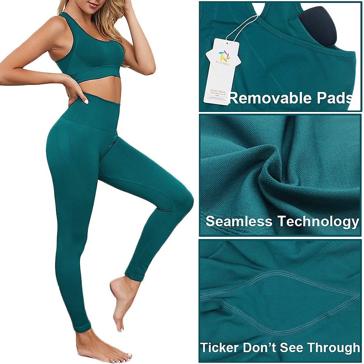 SUPJADE Buscando Workout Sets for Women 2 Piece High Waisted Leggings and Racerback Bras for Women,Seamless Yoga Outfits for Women 2 Piece Set Dark Green