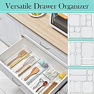 25 PCS Clear Plastic Drawer Organizer Set, 4 Sizes Desk Drawer Divider Organizers and Storage Bins, Organizer Trays and Bathroom Drawer Organizers for Makeup, Bedroom, Office, Kitchen Divider Utensils
