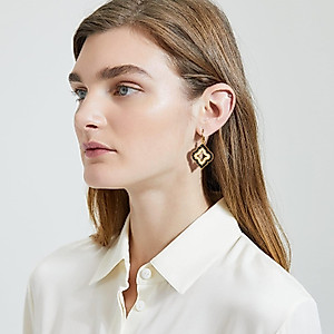 Gold Dangle Earrings: Black Diamond Drop Dainty Rhombus Bohemian Fashion Jewelry for Women Girls Teen (dark black)