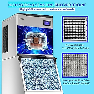ICEMATE Ice Machine Commercial 400 LBS/24H Commercial ice Maker Machine with Storage 350 LBS Commercial ice Machine with Drain Pump,Suitable for Restaurants, Bars, Coffee Shops, Large Families,etc