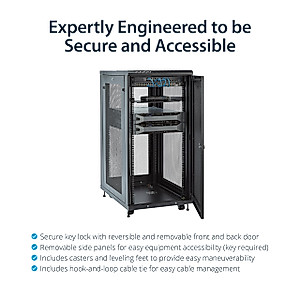 StarTech.com 4-Post 24U Server Rack Cabinet, 19" Data Rack Cabinet for IT / Network Equipment, with Adjustable Mounting Rails
