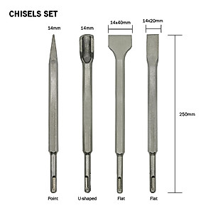 BeHappy 17PCS Rotary Hammer SDS Plus Drill Bits & Chisel Sets, Carbide Tipped Masonry Drill Bit Set, Concrete Drill Bit and Chisels for Through Concrete, Cement, Brick, Stone, with Storage Case