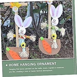 ABOOFAN 4 Pcs Easter Decoration Easter Bunny Cutouts Tiger and Bunny Easter Hanging Door Sign Easter Wall Hanging Plaque Easter Bunny Sign Easter Door Plaque Props Wooden Household