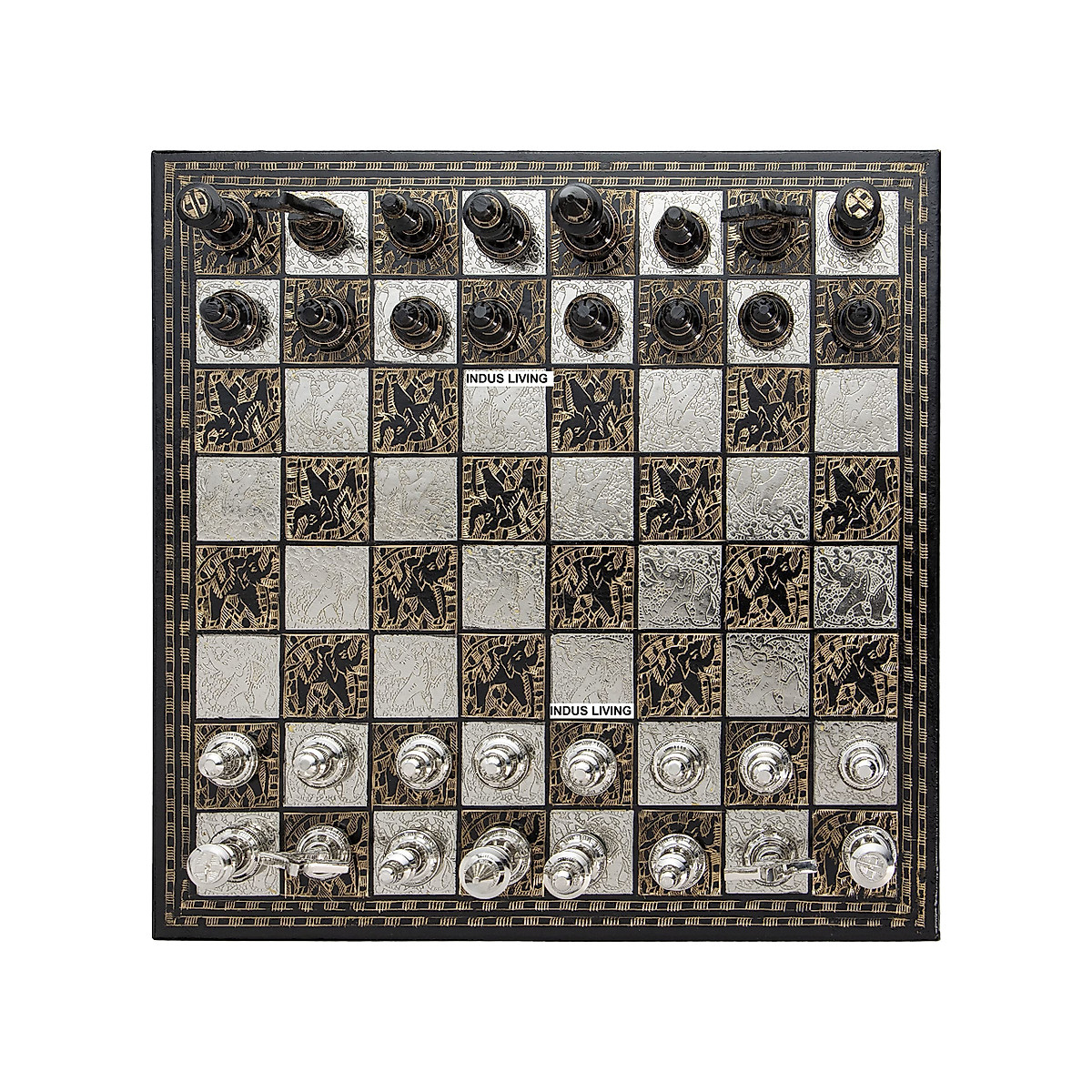 Luxury & Decorative Premium Chess Board Game Set | 12 x 12 Inches | Black & Silver | Collectible & Handmade Chess Set for Professionals & Adult for Tournament/for Gifting by INDUS LIVING