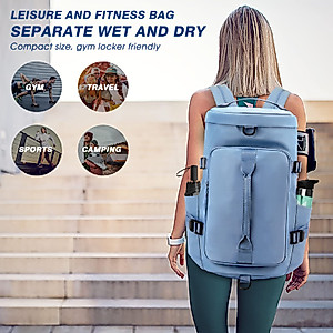 KETIEE Gym Bag for Women Men, Travel Backpack Carry On Backpack Weekender Overnight Bag Waterproof Hiking Rucksack Daypack Sports Duffle Bag with Shoes Compartment & Dry Wet Seperated (Blue) 42 L