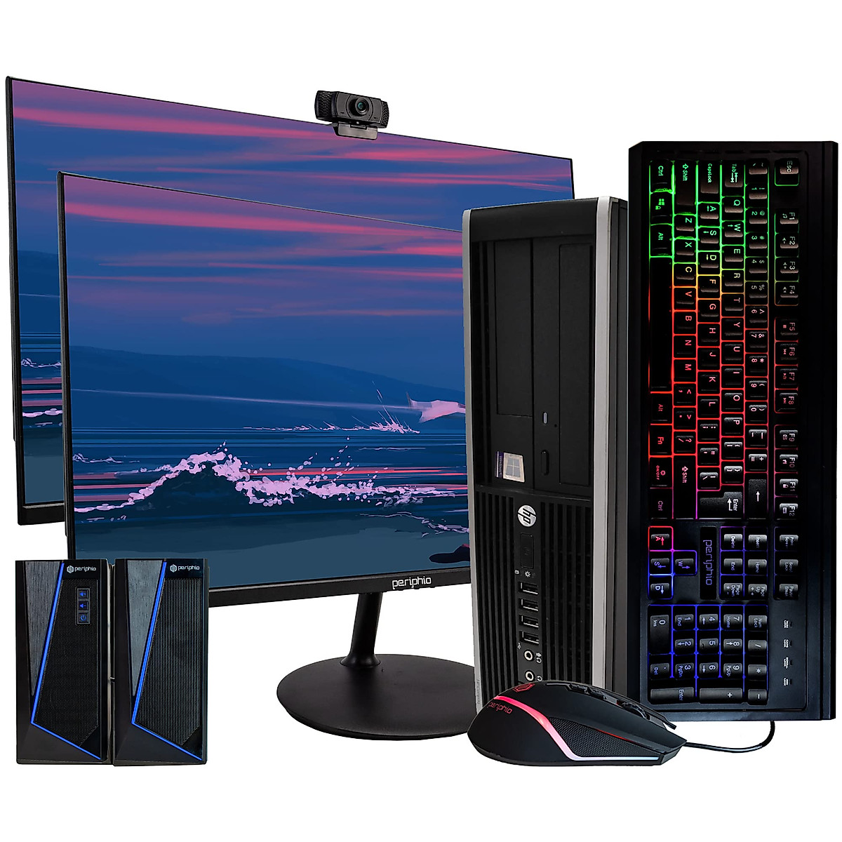 HP EliteDesk 8300 Business Desktop Computer, Intel Quad Core i7, 16GB DDR3 RAM, 2TB HDD, DVD-ROM, Windows 10 Pro, RGB Speakers, Dual 24-inch Monitors (Renewed)