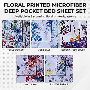 AZORES HOME Chloe Printed Deep Pocket Sheet Set with Oversized Flat - Queen, Green