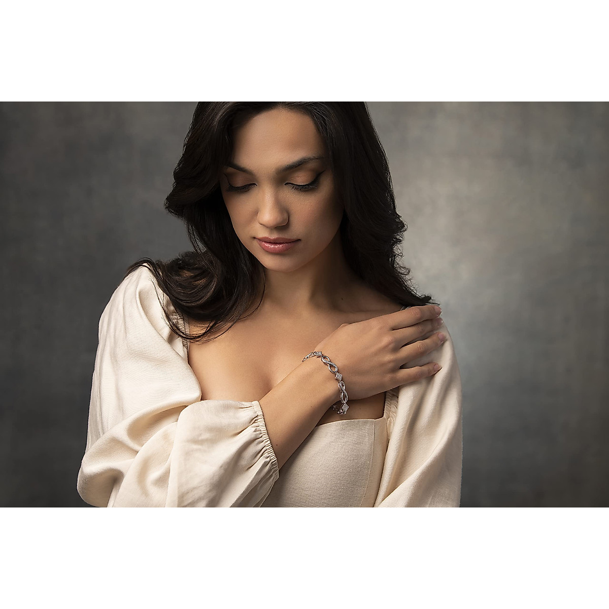 NATALIA DRAKE 1/10 Cttw Diamond Bracelet for Women Infinity Link With Hidden Safety Lock in Rhodium Plated Brass Color I-J/Clarity I2-I3