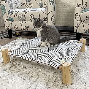 Babyezz Cat and Dog Hammock Bed, Wooden cat Hammock Elevated Cooling Bed, Detachable Portable Indoor/Outdoor pet Bed, Suitable for Cats and Small Dogs (White Diamond)