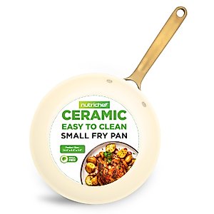 NutriChef 8-Inch Professional Ceramic Frying Pan - Small Skillet with Golden Titanium Handle, Non-Stick Ceramic Coating, Stain-Resistant, Easy to Clean, Ideal for Home Cooking