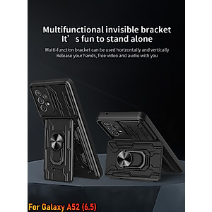 ymxdmd Wallet Case for Samsung Galaxy A52(5G) 6.5 Inch, Credit Card Business Card Slot Sliding Door Hides Portable Design, Double Layer Hybrid Military Grade Rugged Shock Resistant Drop Case (Black)