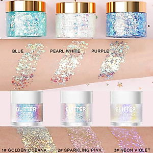 LemonSac Holographic Body Glitter Gel for Body, Face, Hair and Lip Glitter Makeup. Color Changing Glitter Gel Under Light with a Non Color Changing Glitter Gel (2# Sparkling Pink+Pearl White)