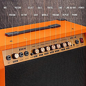 LyxPro 40 Watt Electric Guitar Amplifier | Solid State Studio Amp with 8” 4-Ohm Speaker, Custom EQ Controls, Drive, Delay, ¼” Passive/Active/Microphone Inputs, Aux in & Headphone Jack - Sunburst