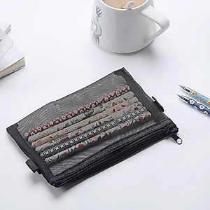 HYFAN Zipper Files Bag Breathable Transparent Mesh Documents Pocket Pouch Storage for Office Supplies (Black, A6 Size, Pack of 6)