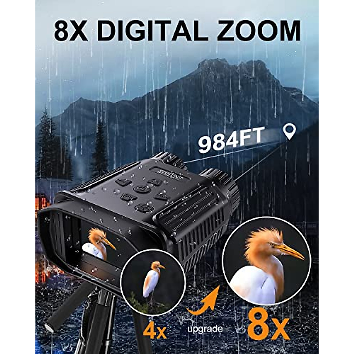 Night Vision Goggles, Mini Night Vision Binoculars with 8X Digital Zoom, Infrared Binoculars for 100% Darkness, 1080P Night Vision Goggles Military Tactical, IP54, Anti-Shake, Video & Audio Recording