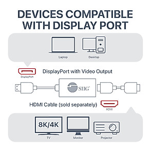 SIIG Active DisplayPort to HDMI Adapter 8K, DP 1.4 Video Input to HDMI Output, Unidirectional, Supports 8K 60Hz and 4K 120Hz with HDR and DSC, DP to HDMI Monitor Cable Adapter (CB-DP2611-S1)