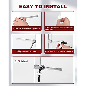 Naissian Sliding Glass Door Ratchet Lock, Lock for Sliding Glass Cabinet Door Locks with Keys Showcase Display Vivarium Reptile Cage Locks, Chrome Finish with 6 Key Aliked, Pack of 2