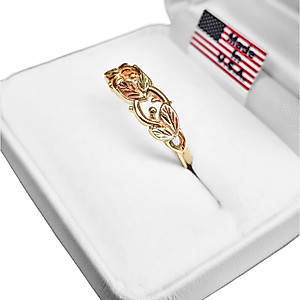 Cut-Out Leaf Band, 10k Yellow Gold, 12k Green and Rose Gold Black Hills Gold Motif, Size 4.75