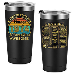 50th Birthday Gifts for Women Men, 1974 Birthday Gifts for Women, 50 Years Old Gifts, 50 Years Old Birthday Gift for Him Her, 1974 Fifty Birthday Present, 50th Birthday Tumbler Vintage 20 oz Tumblers