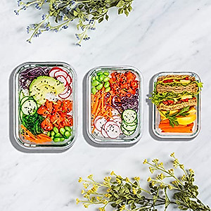 Ehi's Glass Food Storage Containers Set - Meal Prep Container with Locking Lids - 100% Leakproof, BPA-Free & Airtight Portion Control Lunch Containers, Freezer-to-Oven-Safe Food Containers, Set of 3