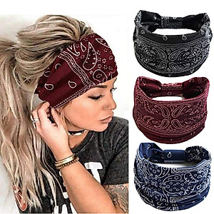 GORTIN Extra Wide Headbands for Women Boho Knotted Turban Head Wraps Stretchy African Head Band Motorcycle Headband Hair Accessories for Women Pack of 3