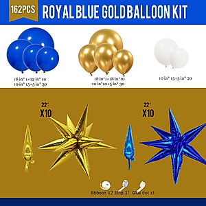 yeewaka royal blue and gold balloon garland arch kit 160pcs with Gold Blue White and Diy star burst balloons for for Boy Baby shower Men birthday 2024 Graduation Ceremony decorations
