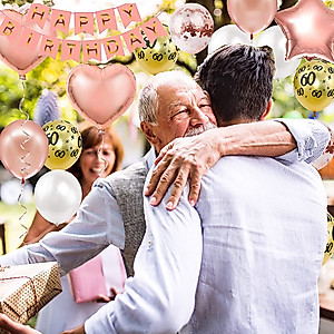 41Pcs 60th Rose Gold Birthday Decoration,Pink Birthday Decor,Rose Gold Balloons,Rose Gold Glittery Happy Birthday Banner for Women Birthday Party Supplies