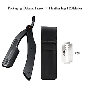 Professional Straight Edge Razor with 20 Stainless steel Blades Barber Straight Razor Close Shaving Men's Manual Shaver Aluminum handle Straight Razor Blades portable Straight Razor Kit(TKL-B)